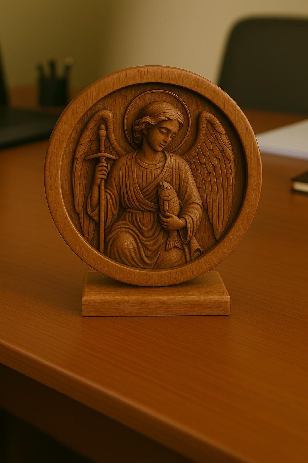St. Raphael the Archangel Wooden Plaque Hand Carved Christian Angel ...