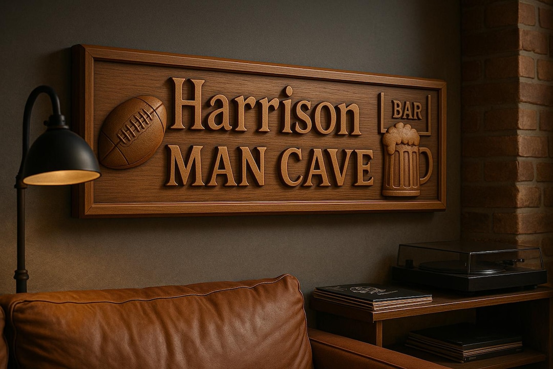 Personalized Man Cave Sign | Custom Wooden Bar & Football Wall Decor ...