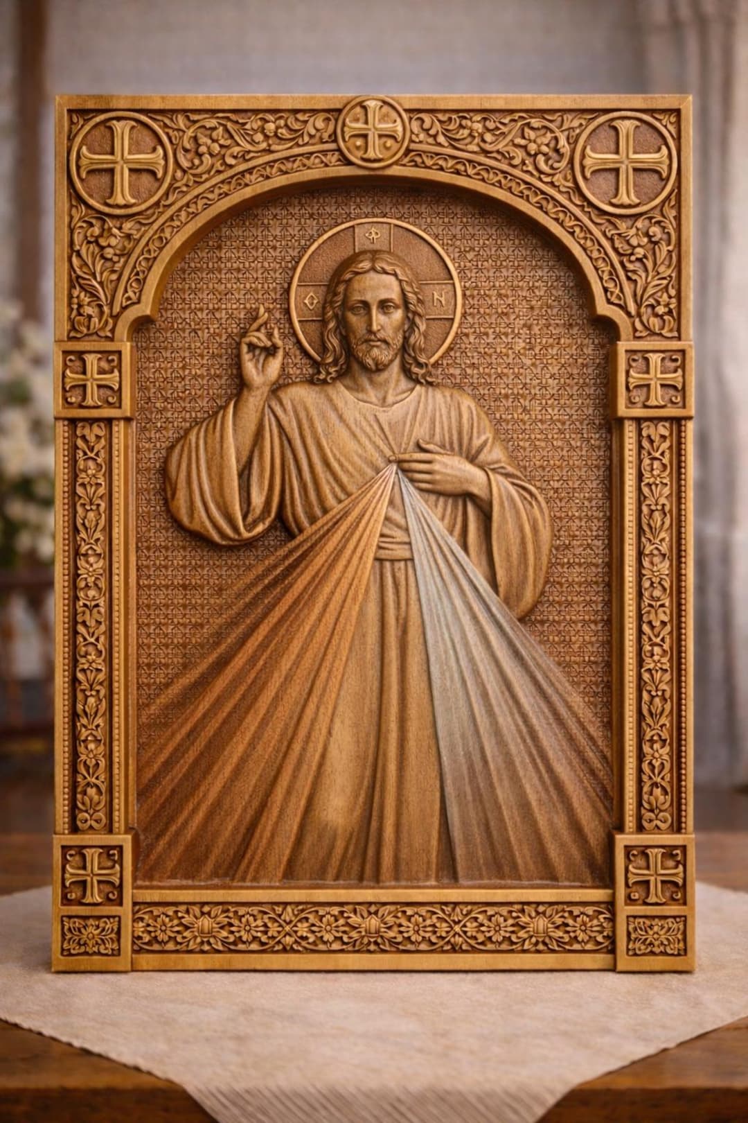 Divine Mercy Jesus Wood Carving – Jesus I Trust in You Wall Art ...