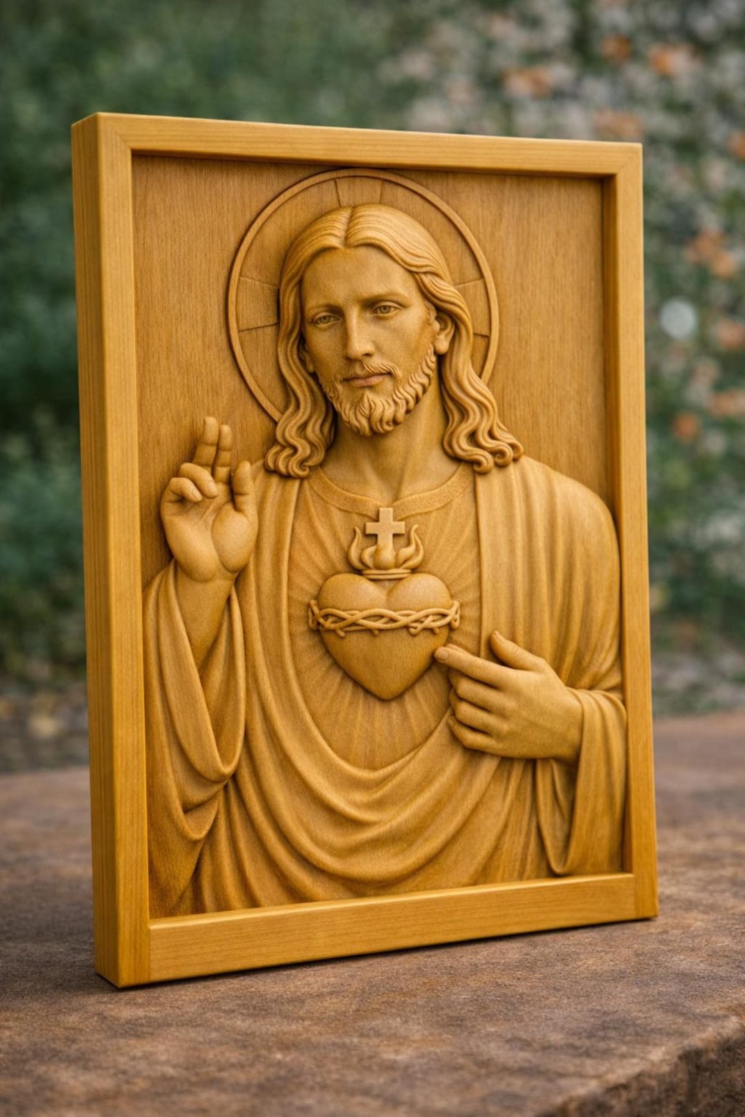 Sacred Heart of Jesus Wood Carving – Catholic Wall Art, Hand Carved ...
