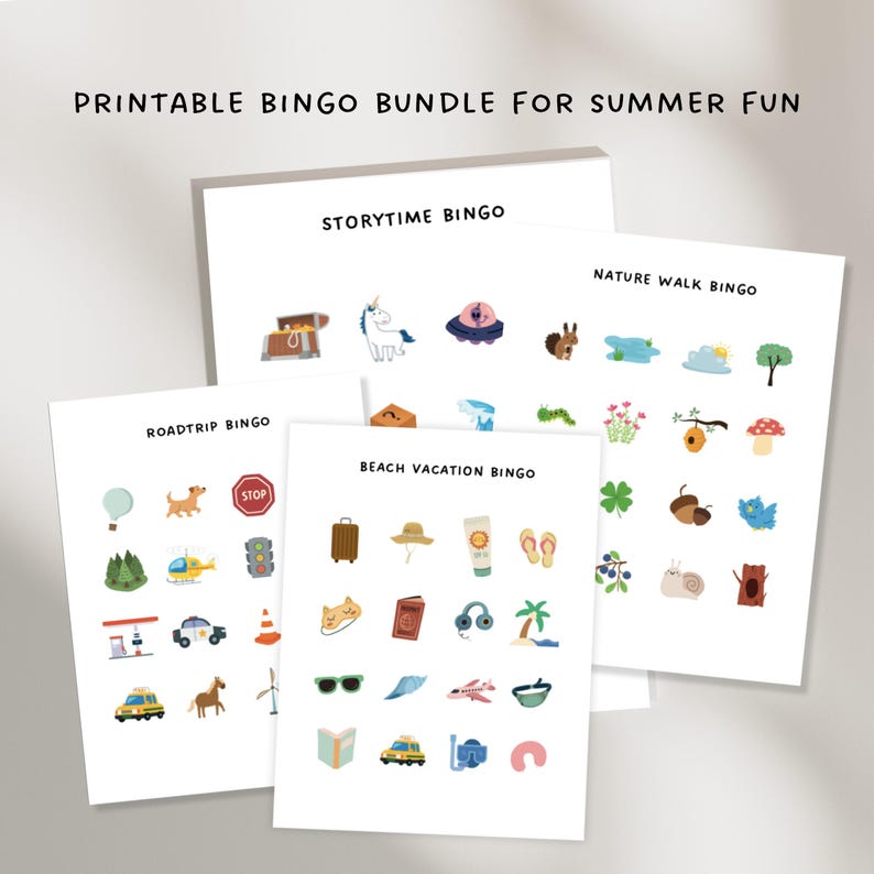 Summer Fun Printable Bingo Set | Road Trip, Beach Vacation, Nature ...