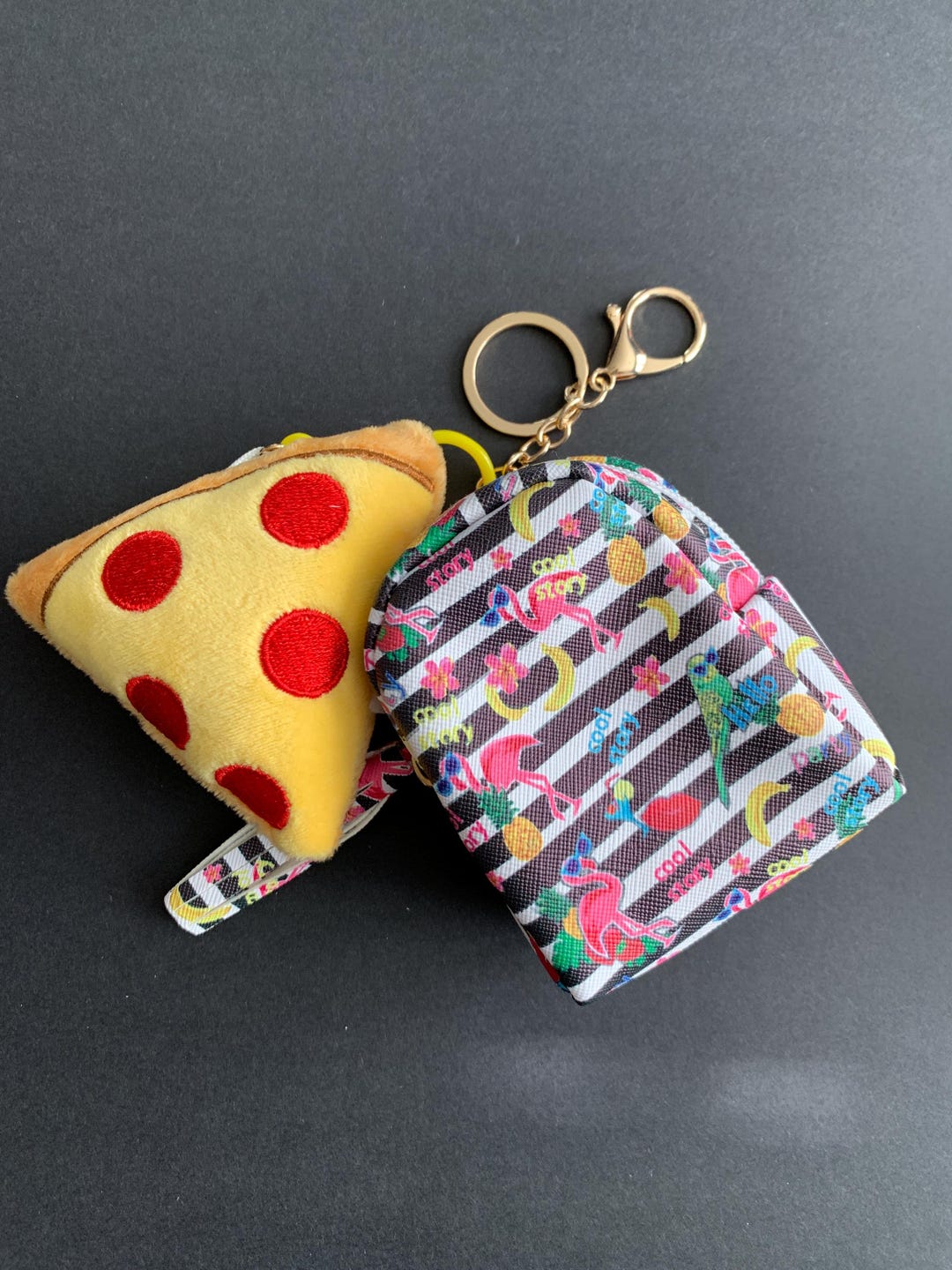 Mini Backpack & Plush Pizza Keychain – Fun Purse Charm Set for Kids or ...