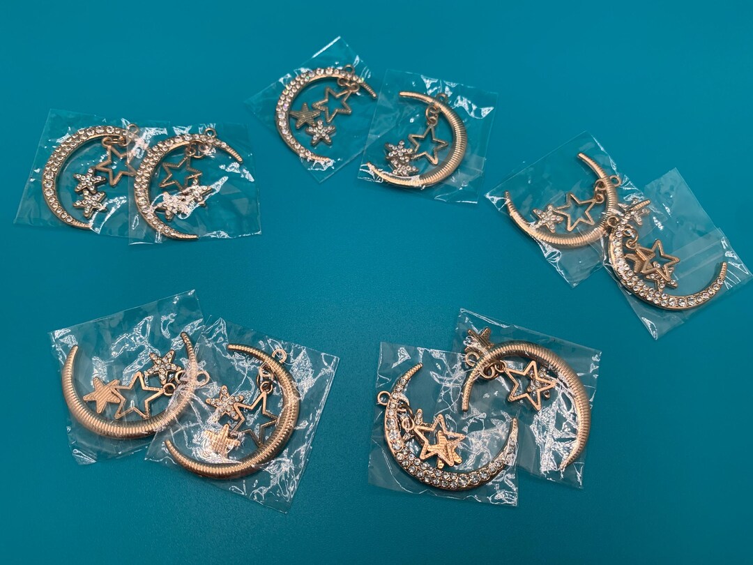 Moon and Star Dangle Charms – 5 Sets for DIY Earrings or Crafts ...