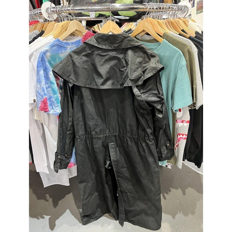 Vintage 90s Outback Trading Co Bush Trader Black Oilskin Trench Coat ...