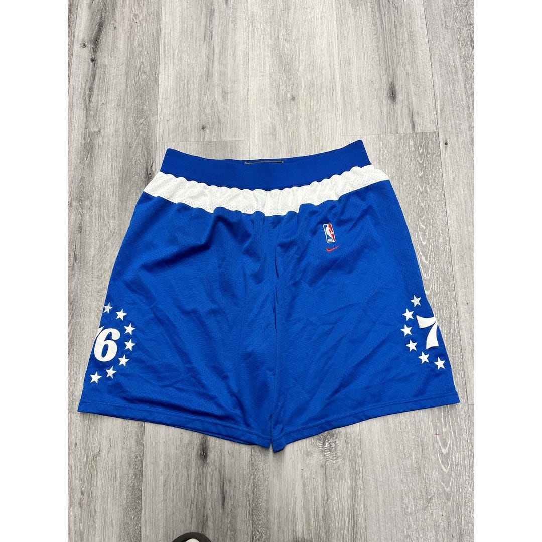 Vintage 90s Nike Team Philadelphia 76ers NBA Blue Basketball Shorts ...