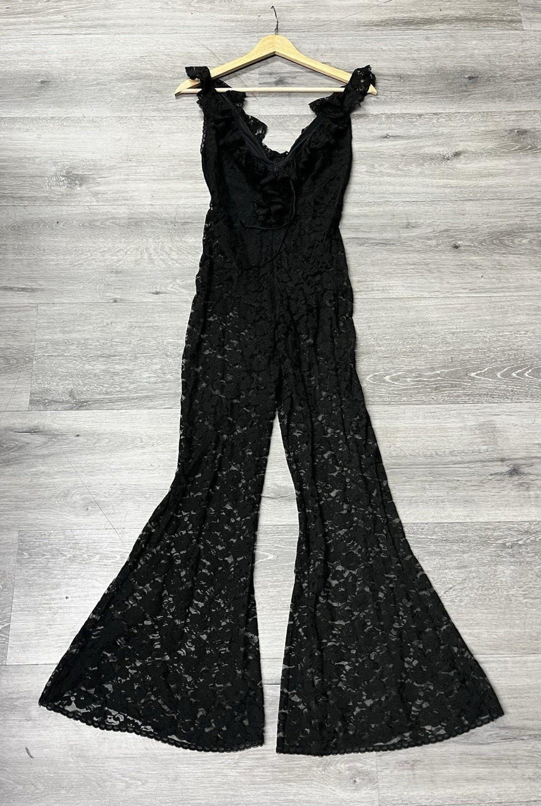 Vintage 1960s Glydons of Hollywood Black Lined Lace Ruffle Bell Bottom ...