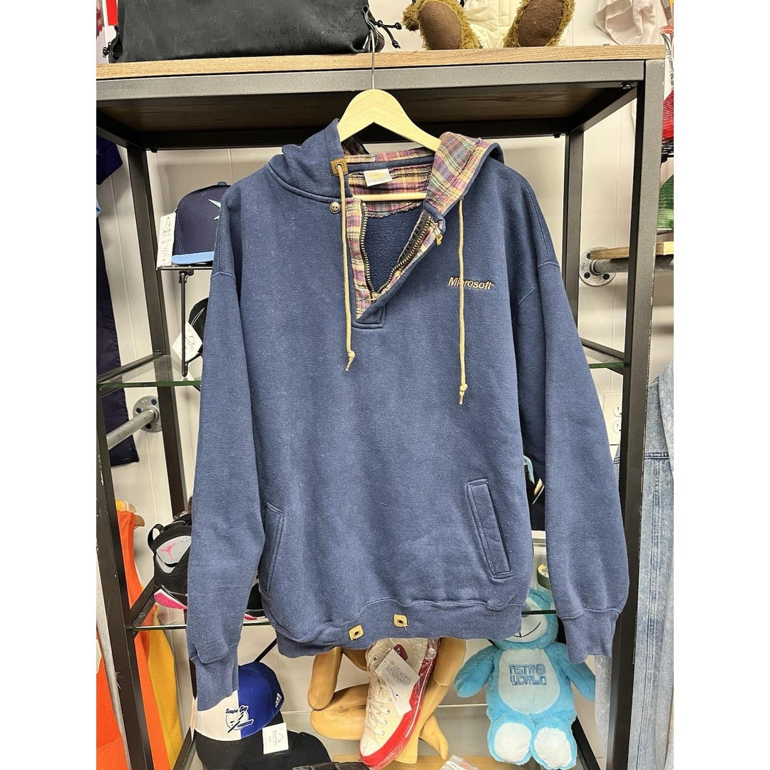 Vintage 90s Microsoft Computers Half Zip Flannel Hooded Sweatshirt Size ...