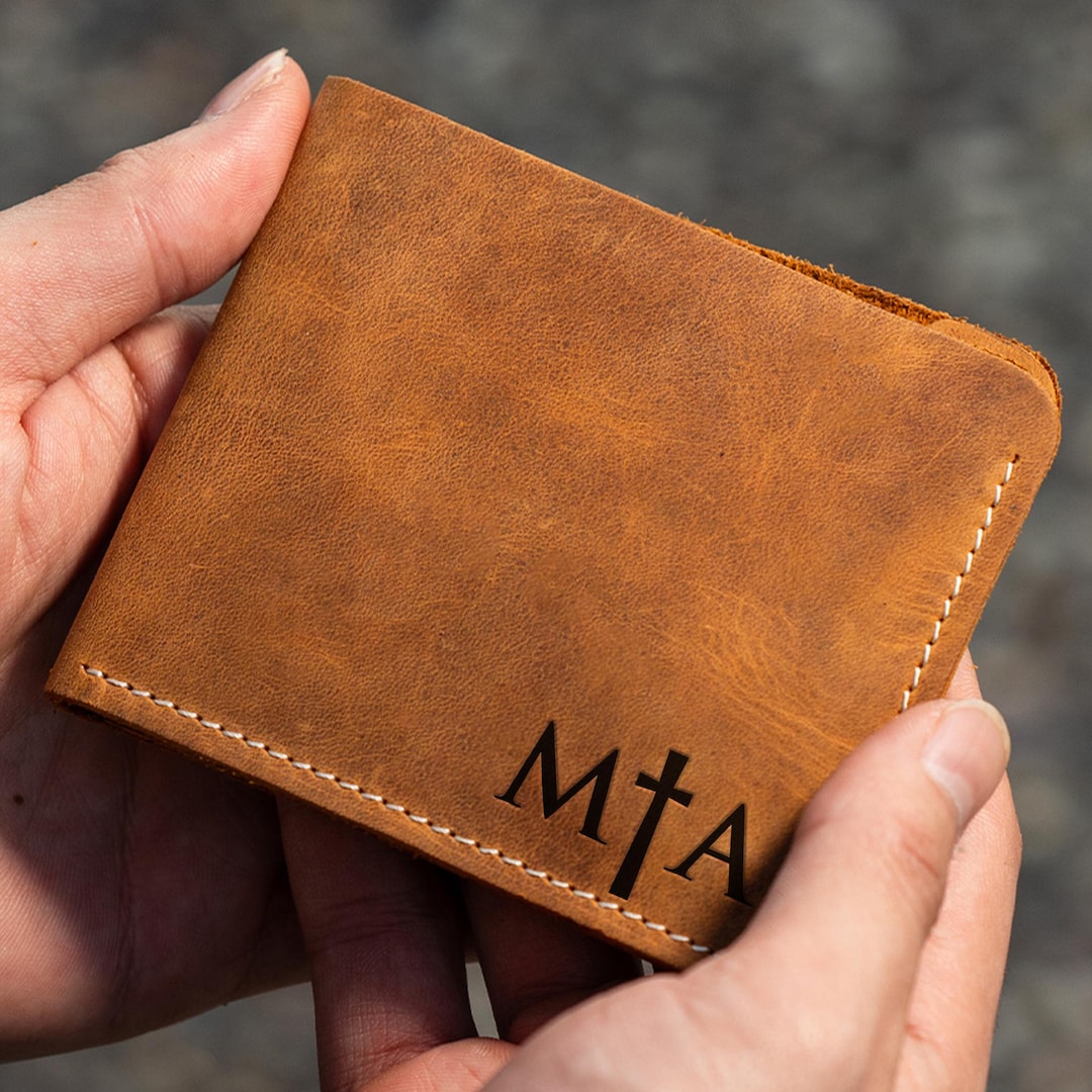Personalized Christian Leather Wallet With Cross Monogram - Engraved ...