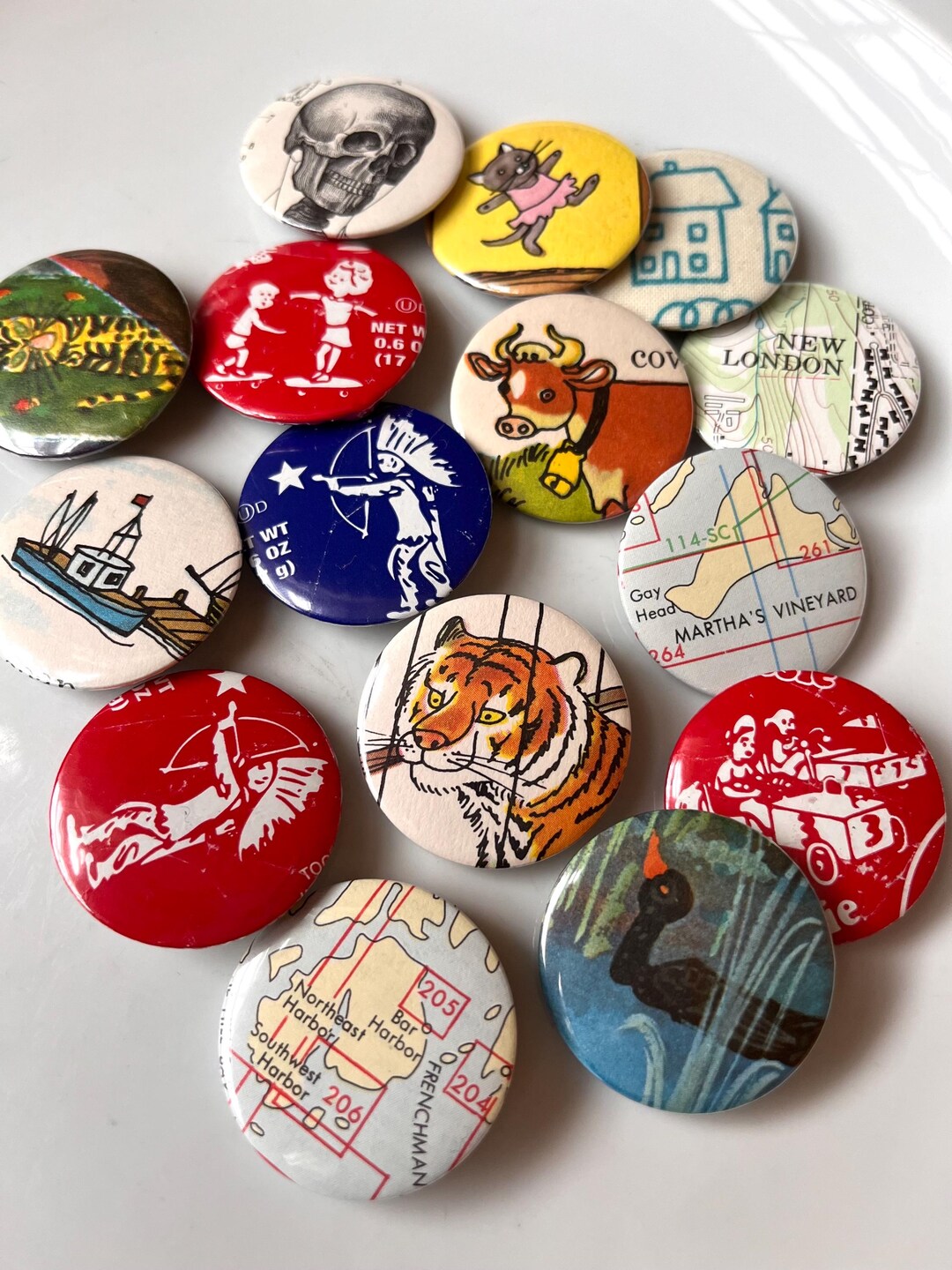 Nostalgia Buttons 1.25" Birds Animals Maps - Etsy