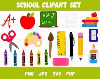 School Clipart Set, School Supplies Clipart Set, PNG Files, Crayons ...