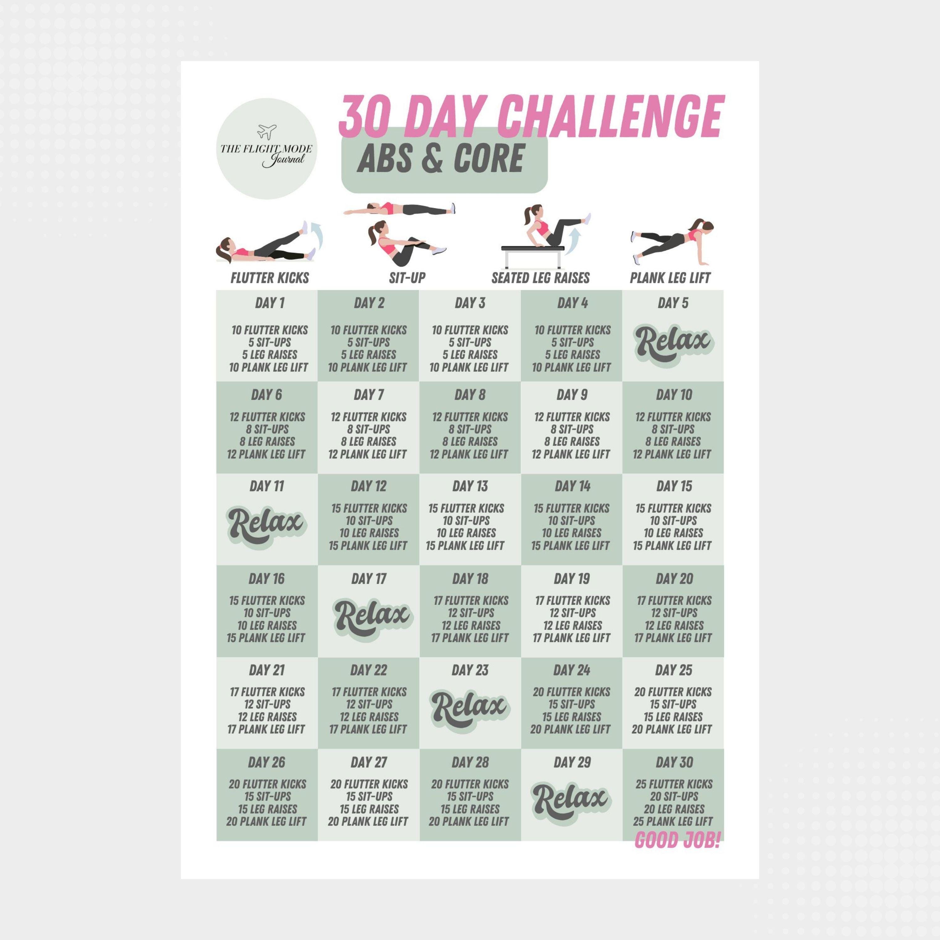 Monthly Challenge Abs and Core: Home Workout PDF (sage Green) - Etsy