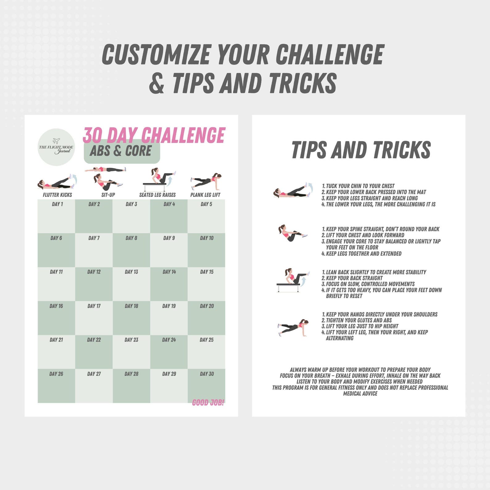 Monthly Challenge Abs and Core: Home Workout PDF (sage Green) - Etsy