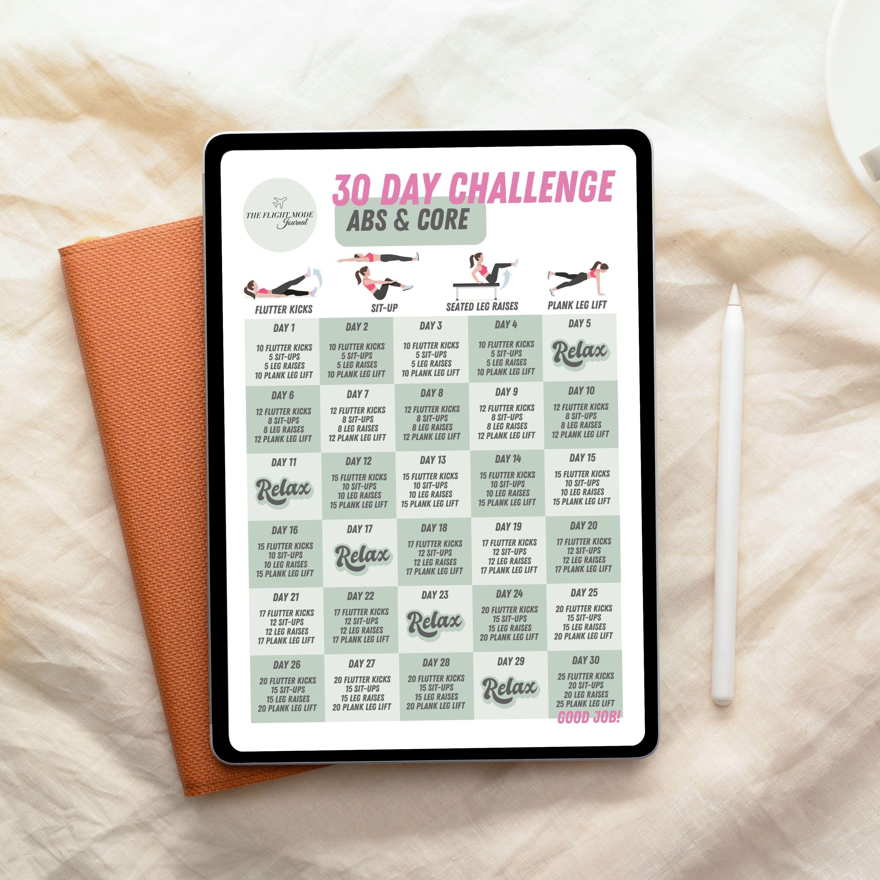 Monthly Challenge Abs and Core: Home Workout PDF (sage Green) - Etsy