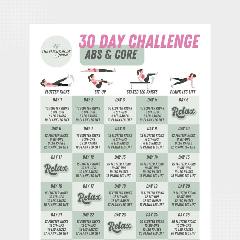 Monthly Challenge Abs and Core: Home Workout PDF (sage Green) - Etsy