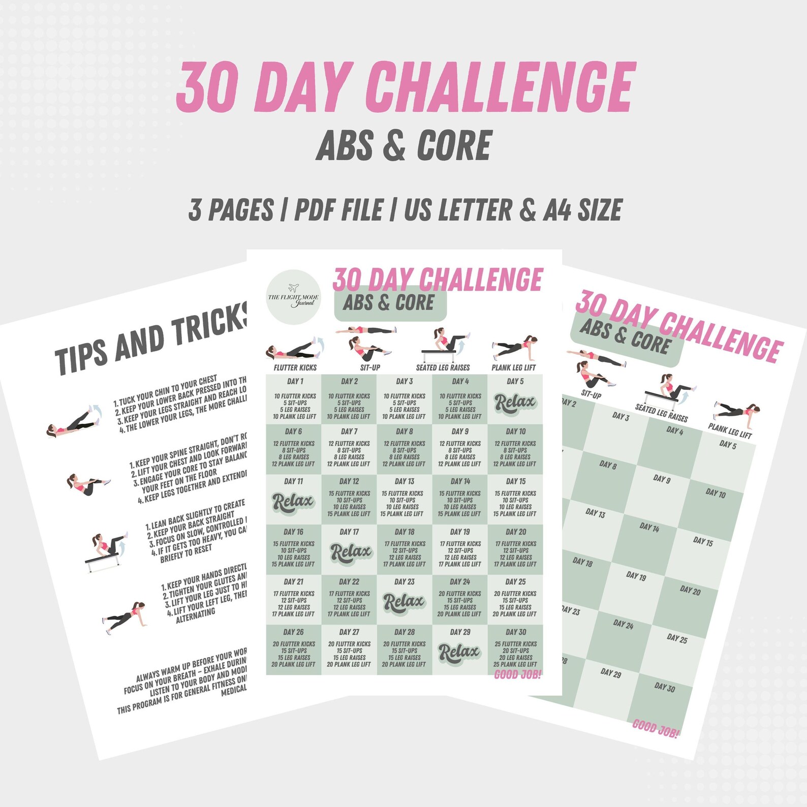 Monthly Challenge Abs and Core: Home Workout PDF (sage Green) - Etsy
