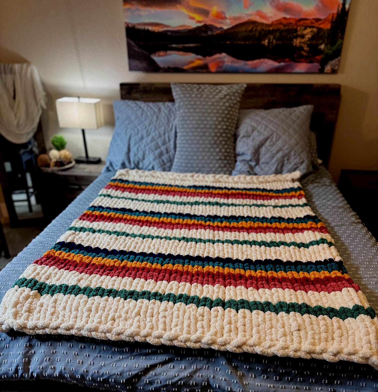 The Campfire Blanket – Retro Striped Chunky Knit Throw – Cabin Cozy ...