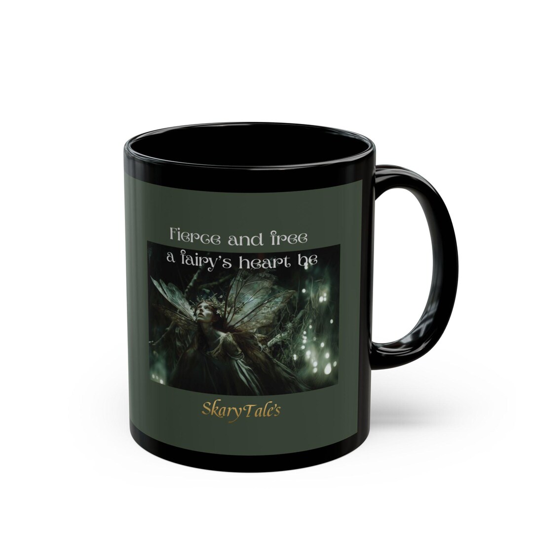 Mug, Fierce Fairy Heart Magical Cup, Black, Coffee Tea Drinkware, Gift ...