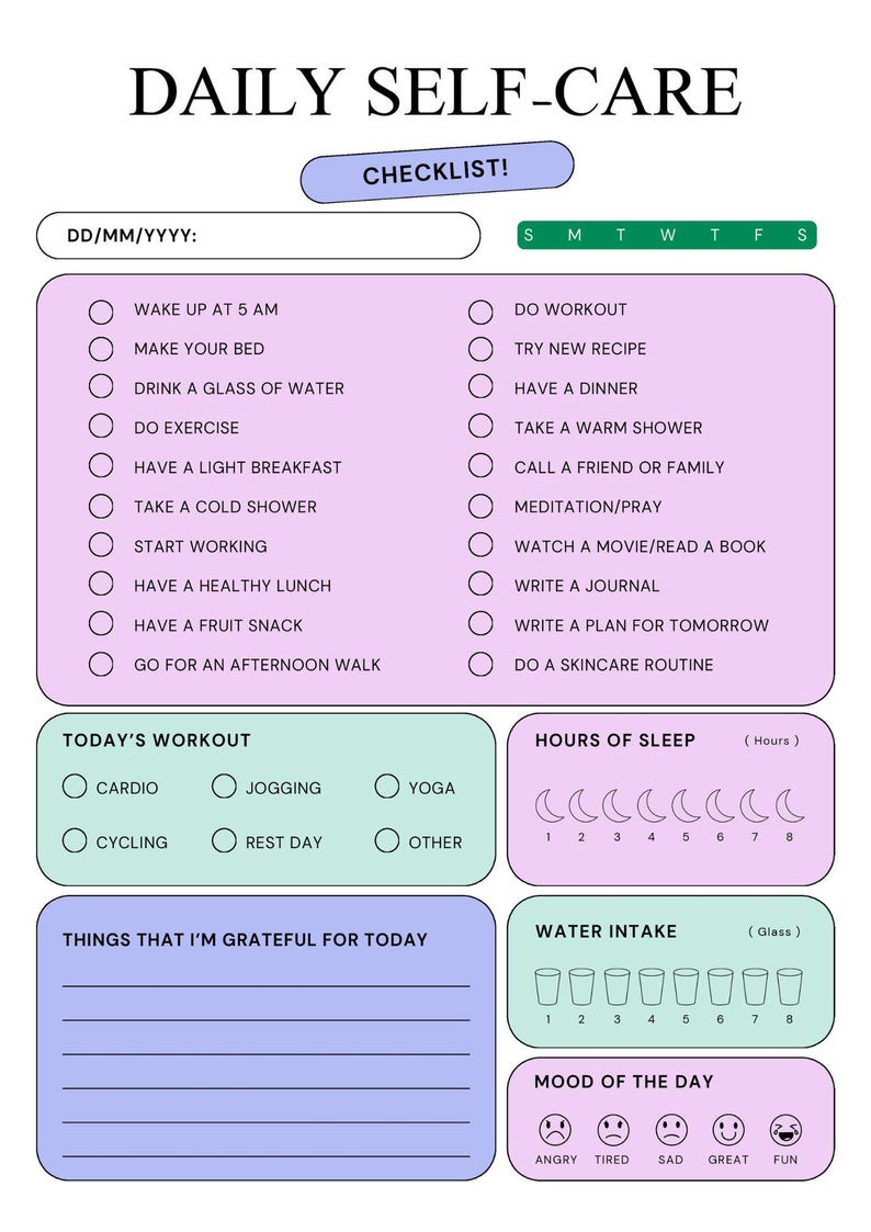 Daily Self-care Checklist - Etsy