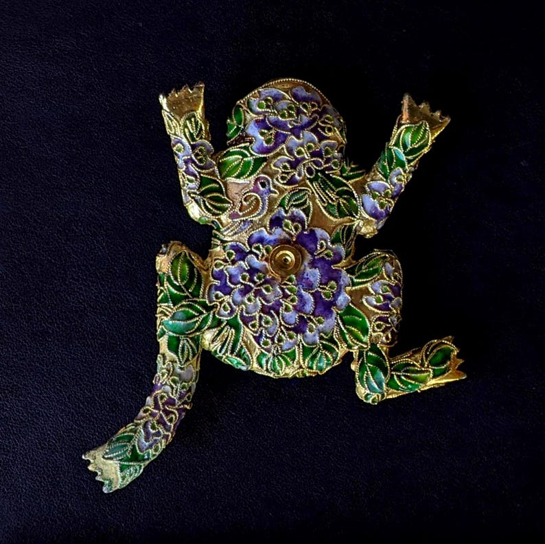 Frog Cloisonne Enamel Flower Pattern Vintage Collector's Piece ...
