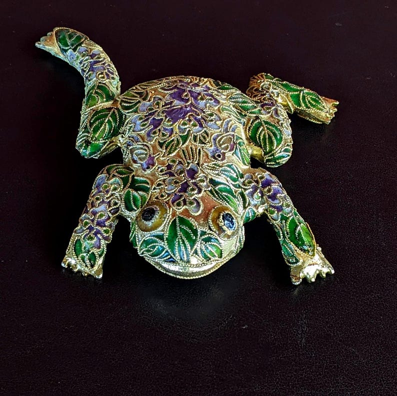 Frog Cloisonne Enamel Flower Pattern Vintage Collector's Piece ...
