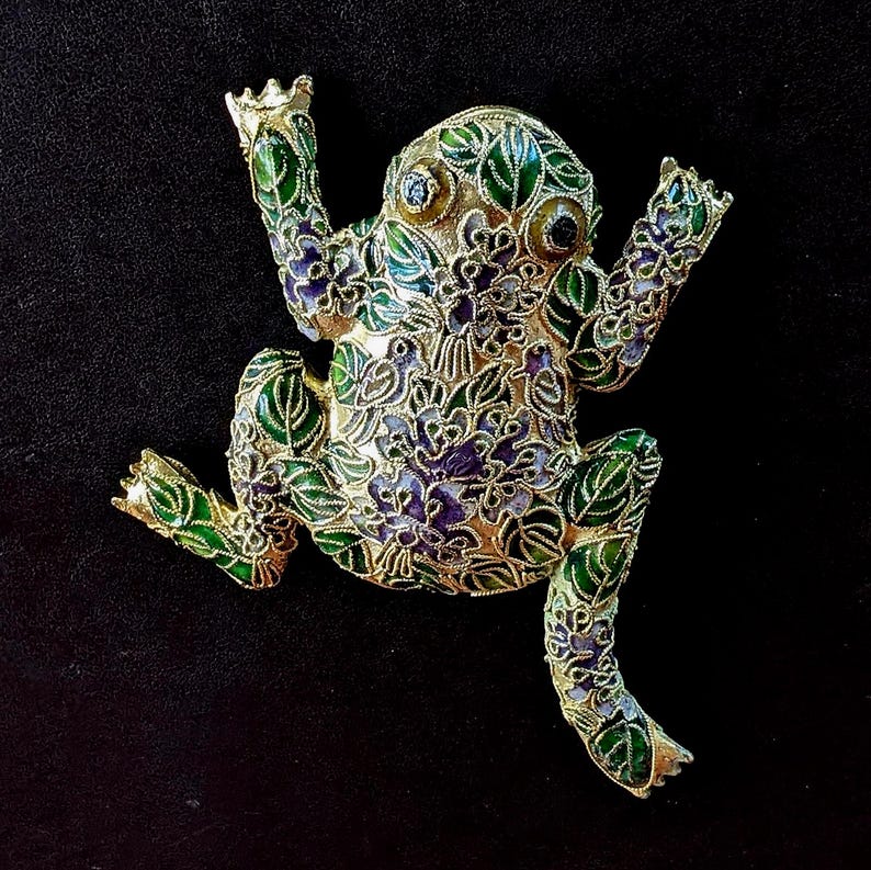 Frog Cloisonne Enamel Flower Pattern Vintage Collector's Piece ...