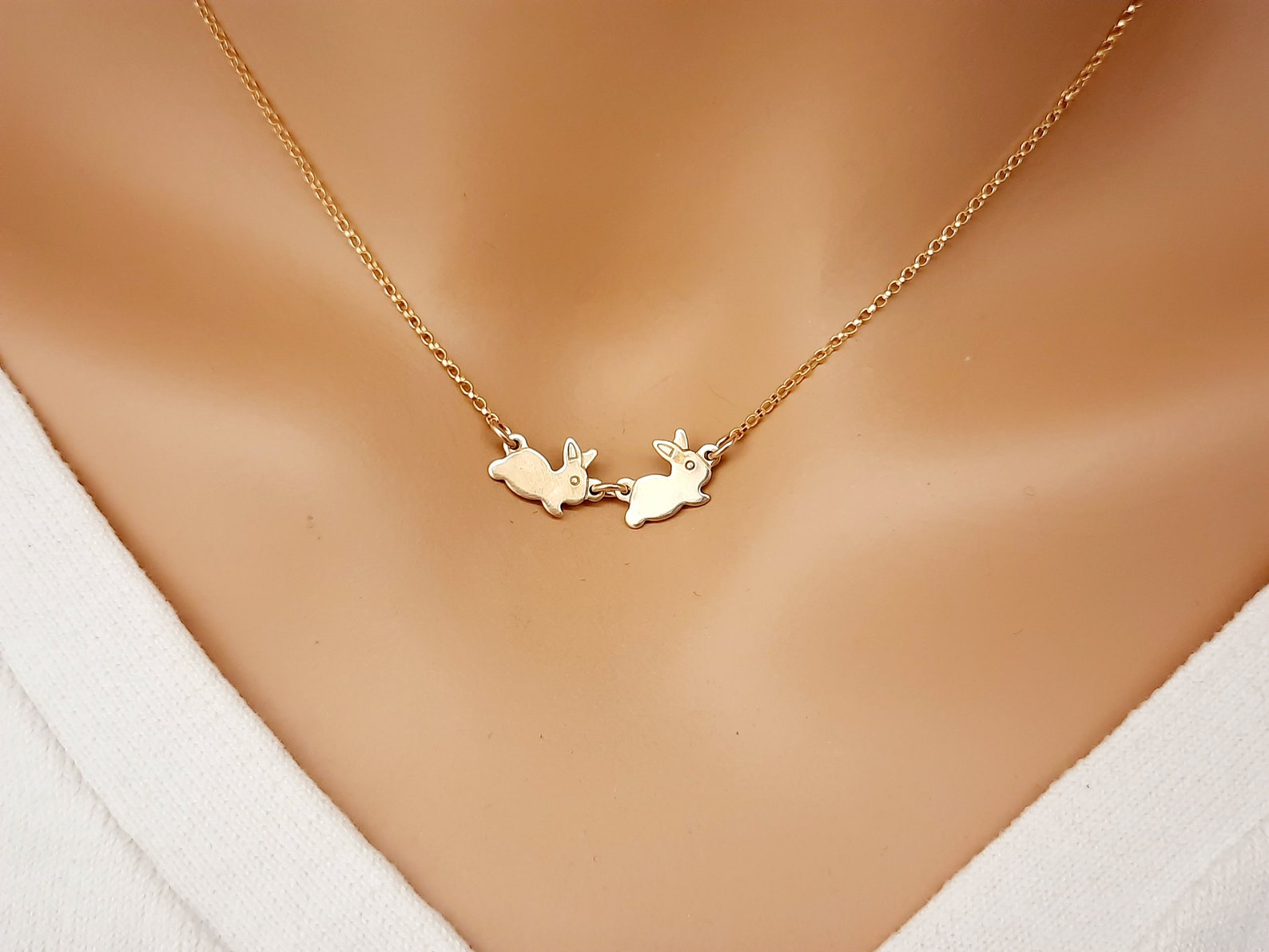 Bunny Necklace Bunny Jewelry Bunny Charm Rabbit & Baby - Etsy