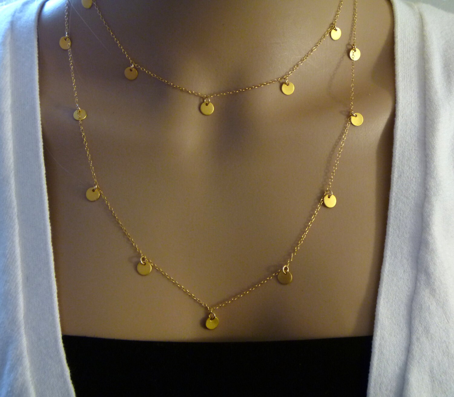 36 Tiny Disc Long Gold Necklace 36 inches hollywood | Etsy