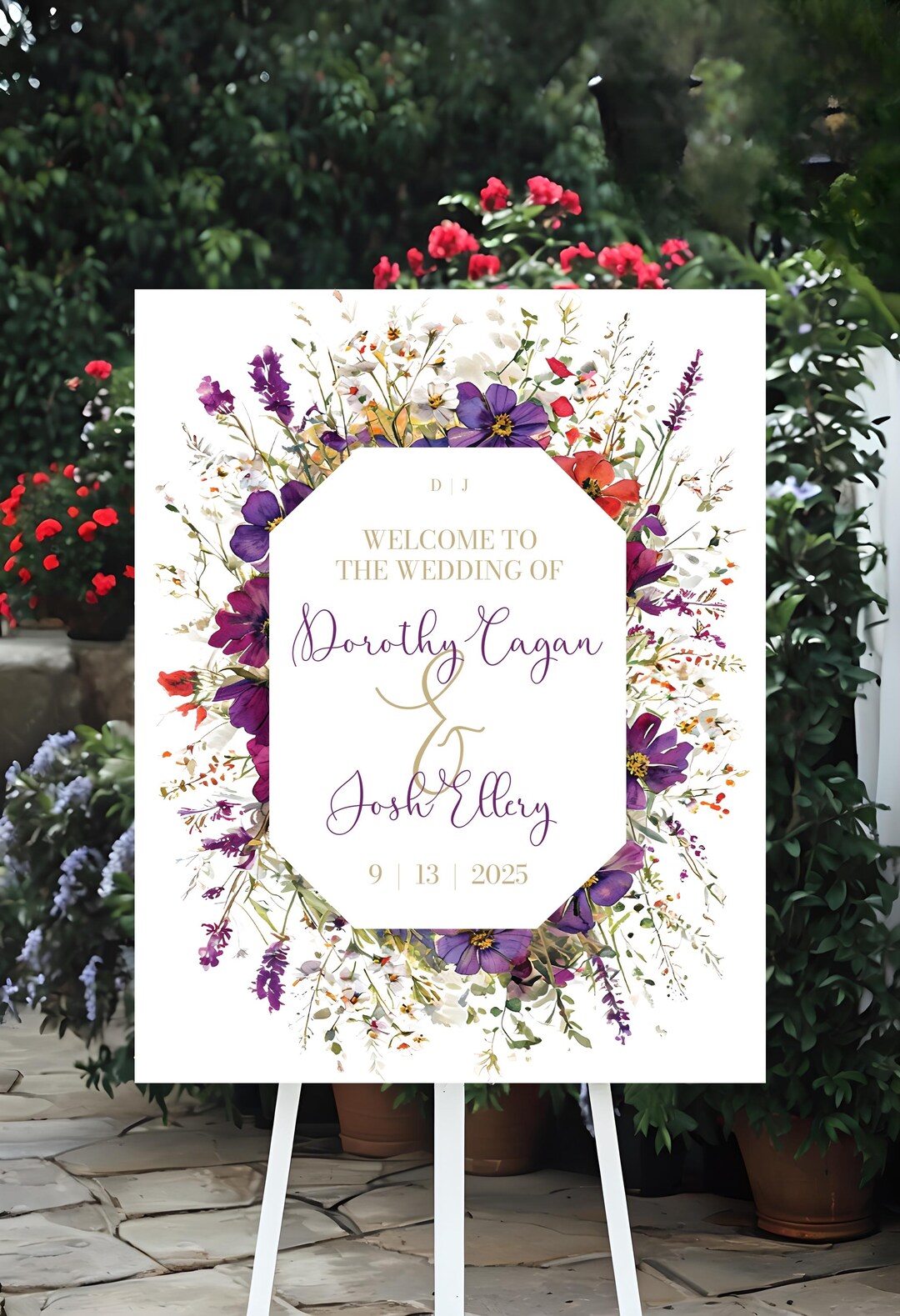 Editable Red and Purple Wildflower Wedding Welcome Sign Template, 4 ...