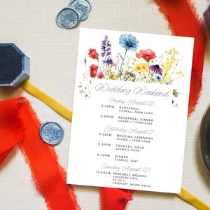 Editable Wildflower Wedding Invitation Extras Template Set, Itinerary ...