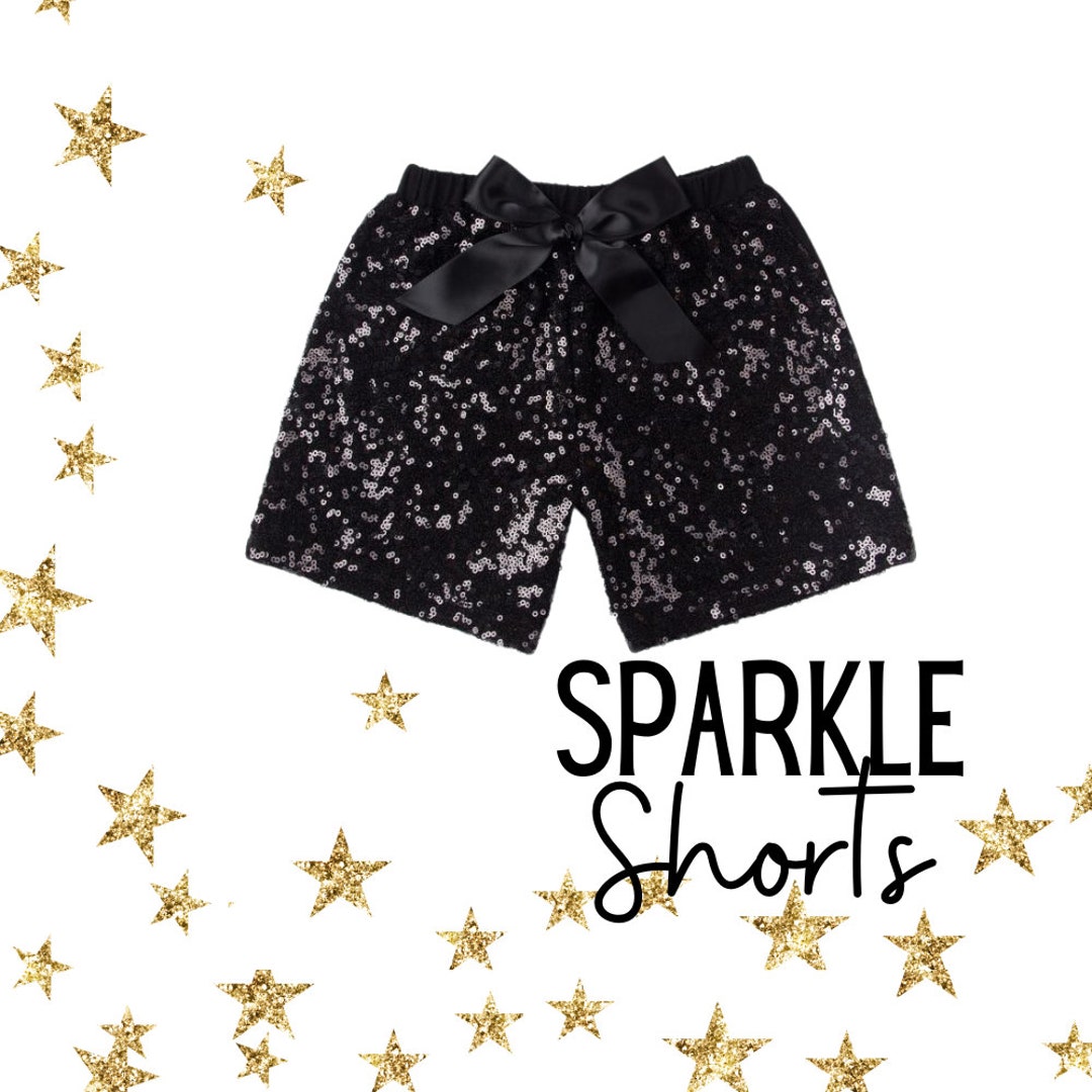 Black Sparkle Shorts, Girls Sparkle Sequin Shorts, Black Glitter Shorts ...