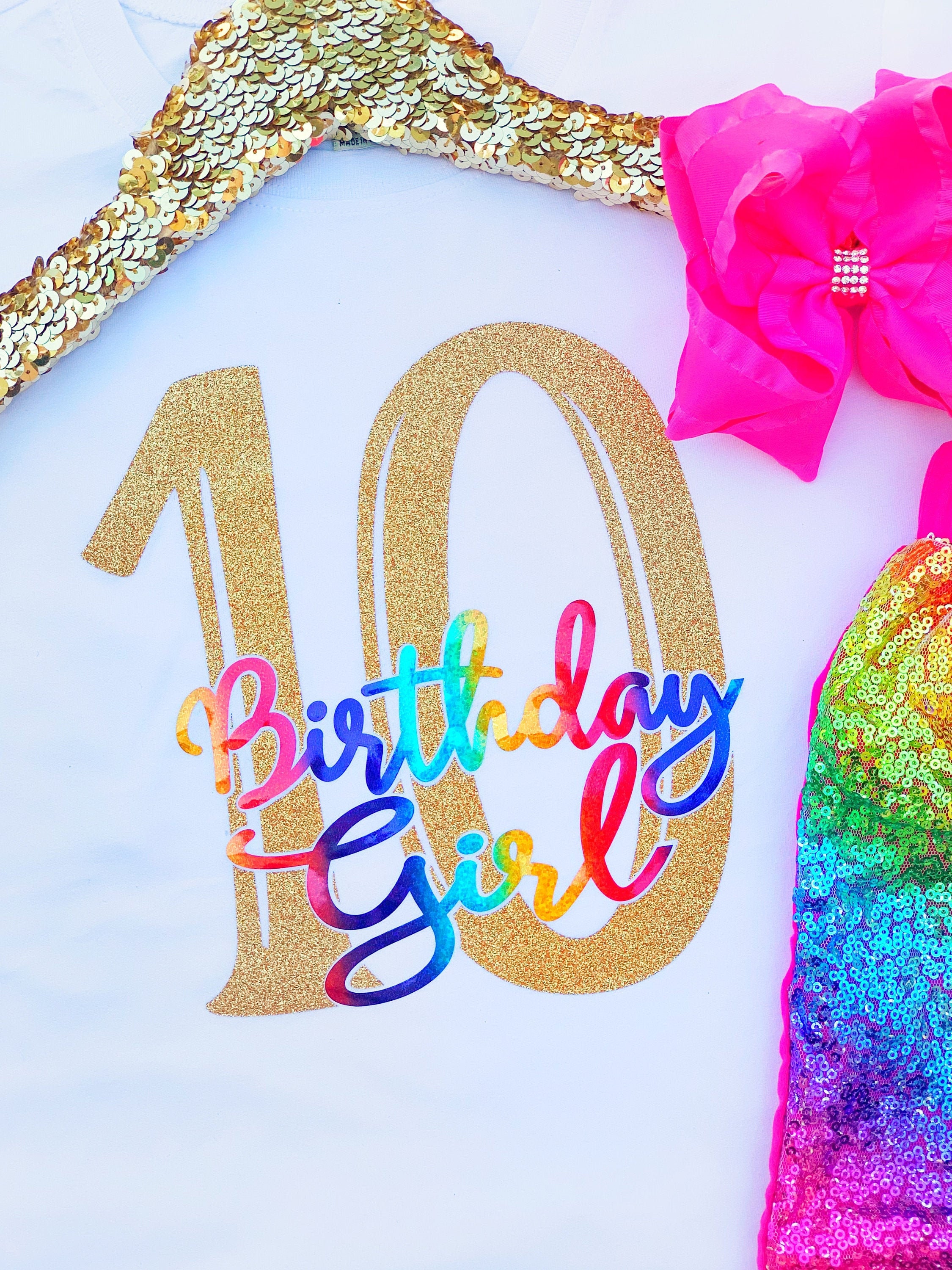 10th Birthday Girl Outfit With Rainbow and Sparkle Shorts - Etsy