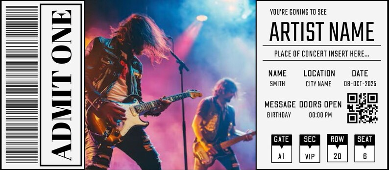 Customizable Concert Ticket Template, DIY Gift (digital Download) - Etsy