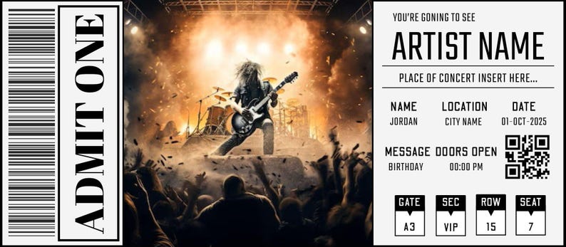 Customizable Concert Ticket Template, DIY Gift (digital Download) - Etsy