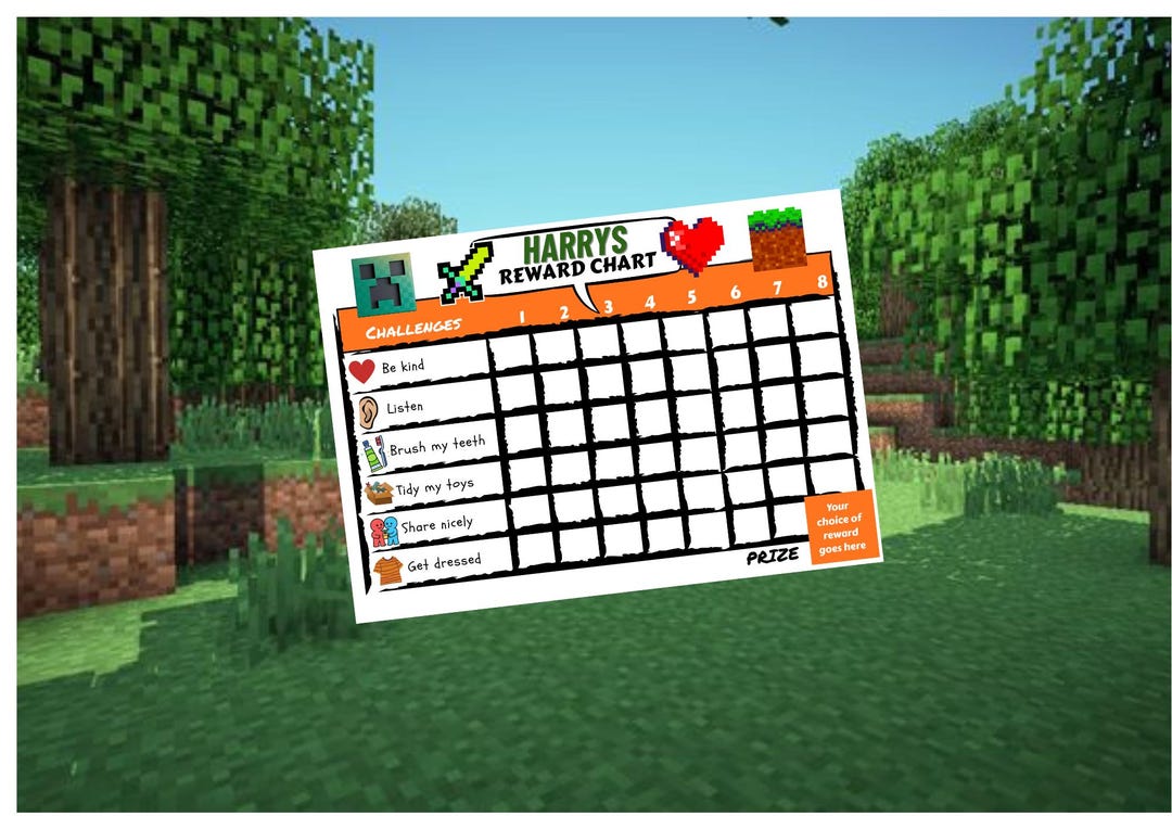 Personalised Minecraft Reward Chart | Kids Chore and Behaviour Chart ...