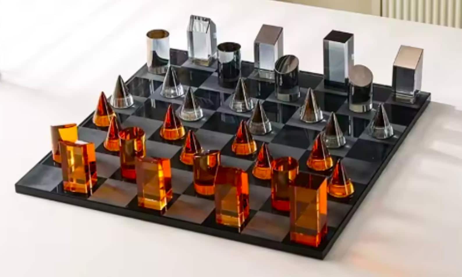 Luxury Crystal Chess Set: Geometric Glass Board Game, Modern Home Decor ...