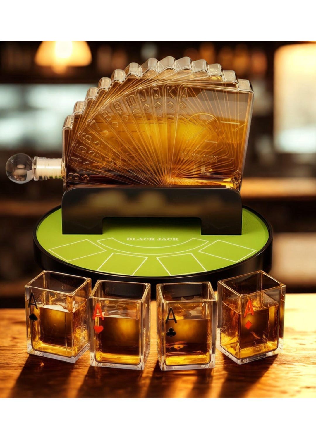 Whiskey Decanter Unique Set With Glasses - Blackjack Card Game Bourbon ...