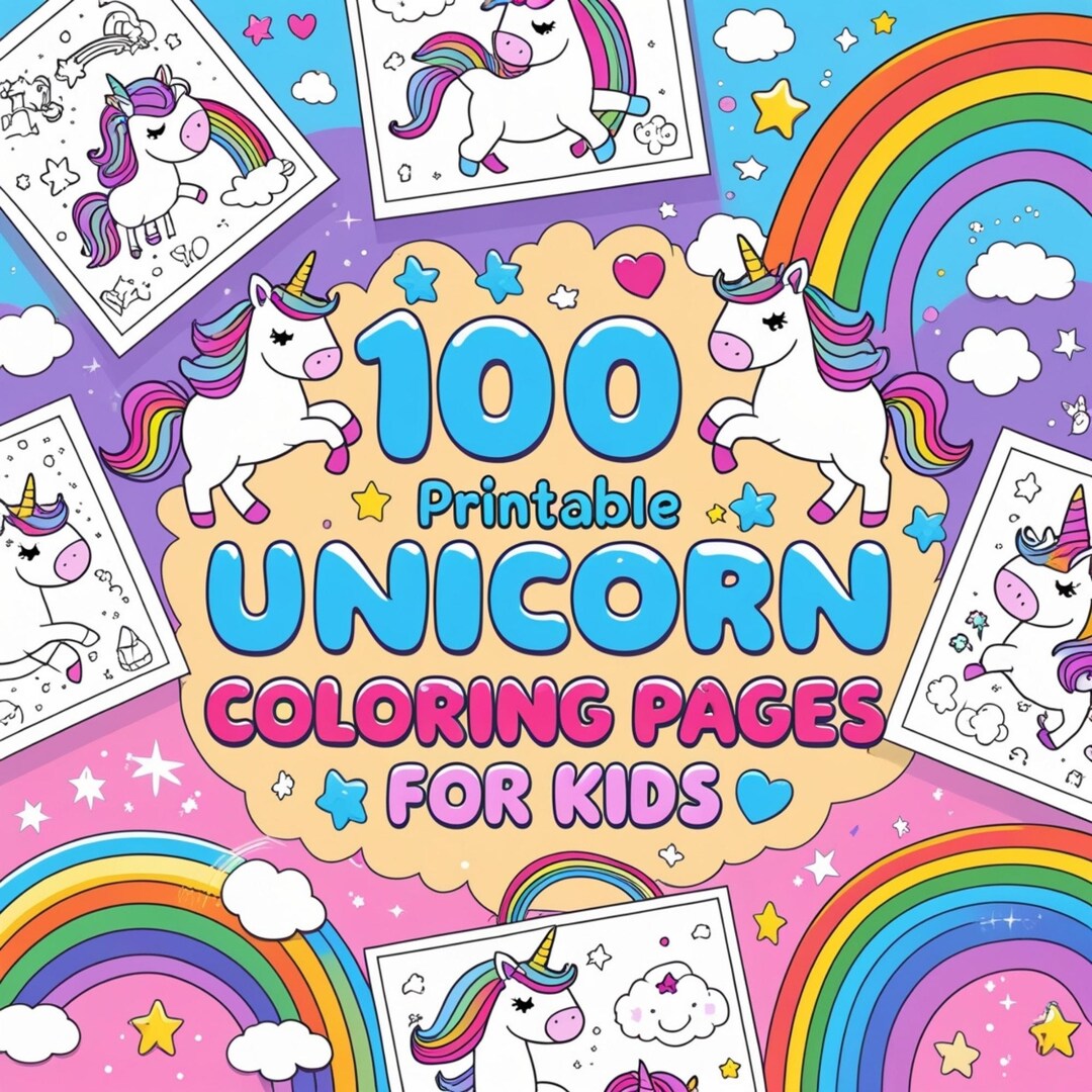 100 Cute Unicorn Coloring Pages for Kids – Magical Printable PDF, Fairy ...