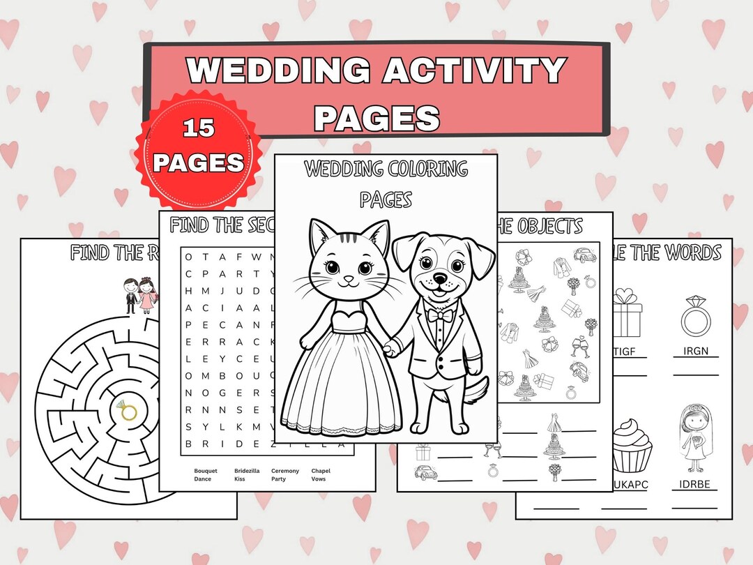 Kids Wedding Activity Book Printable – 15 Pages of Mazes, Coloring ...