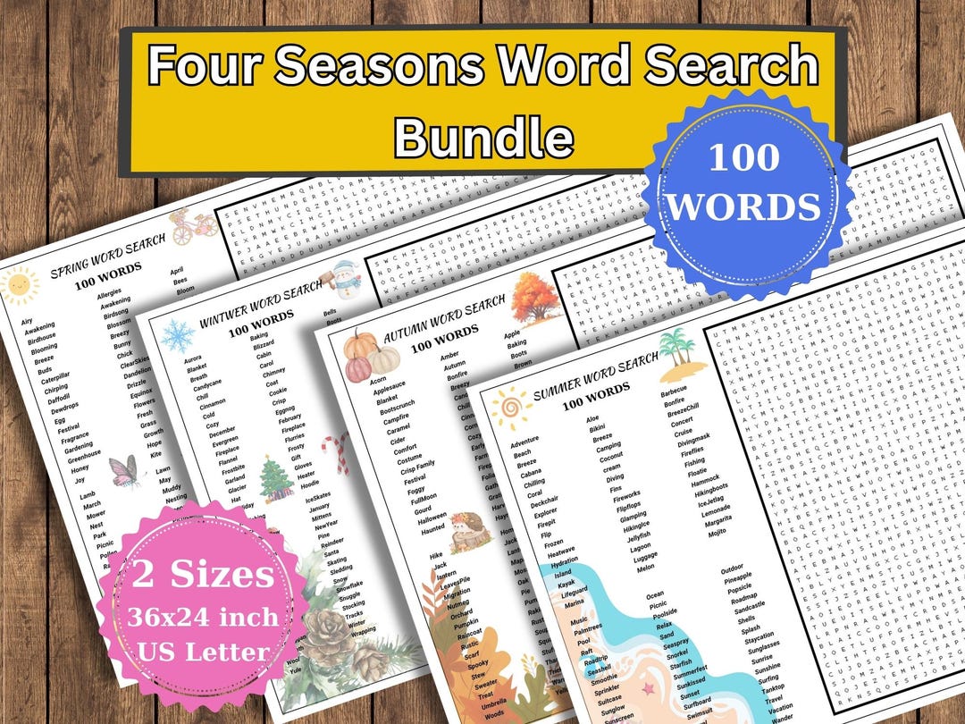 Four Seasons Word Search Bundle Printable | Spring Summer Fall Winter ...