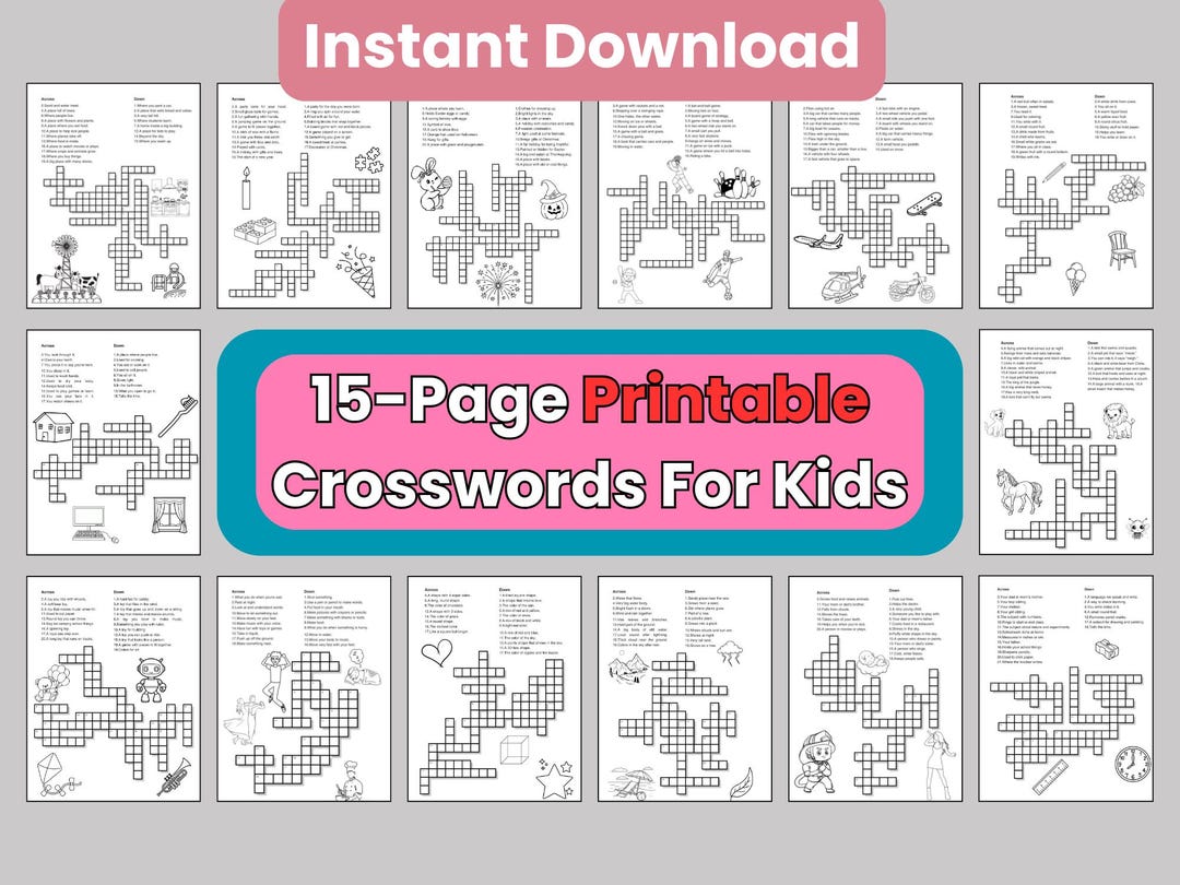 Kids Crossword Puzzle Bundle: Educational Activity, Ages 6-10 (PDF ...