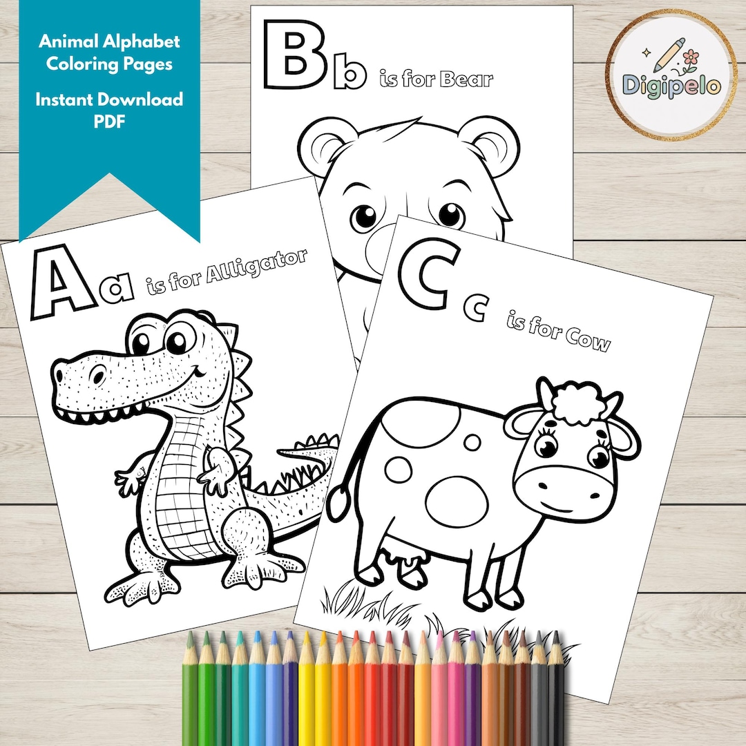 Animal Alphabet Coloring Pages: A-Z Printable Worksheets (PDF) - Etsy
