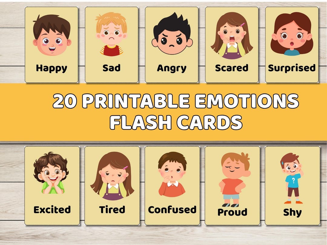 Printable Emotions Flash Cards – 20 Pastel Kids Feelings Cards ...