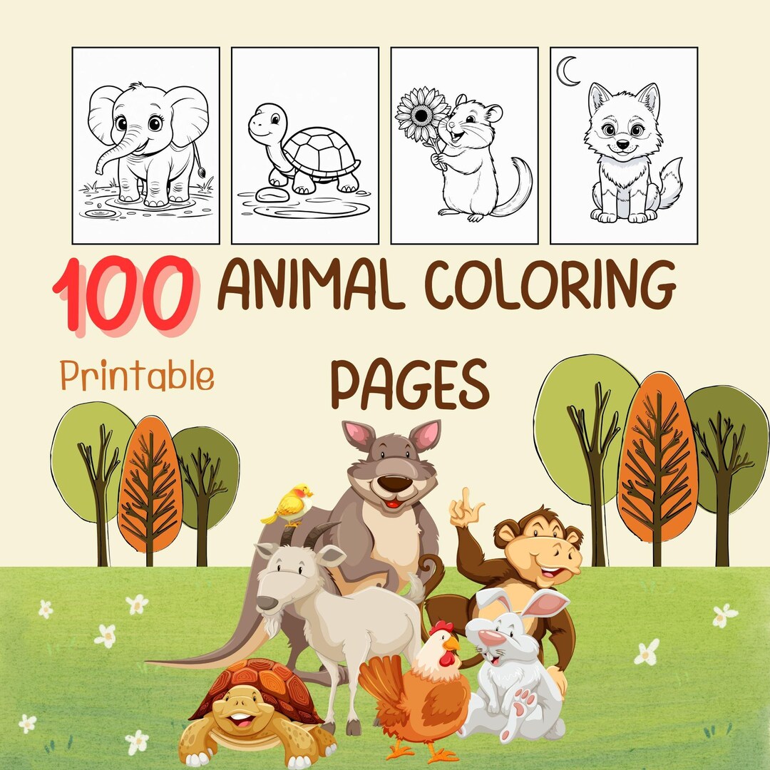 100 Cute Animal Coloring Pages for Kids – Printable PDF, Fun Line Art ...