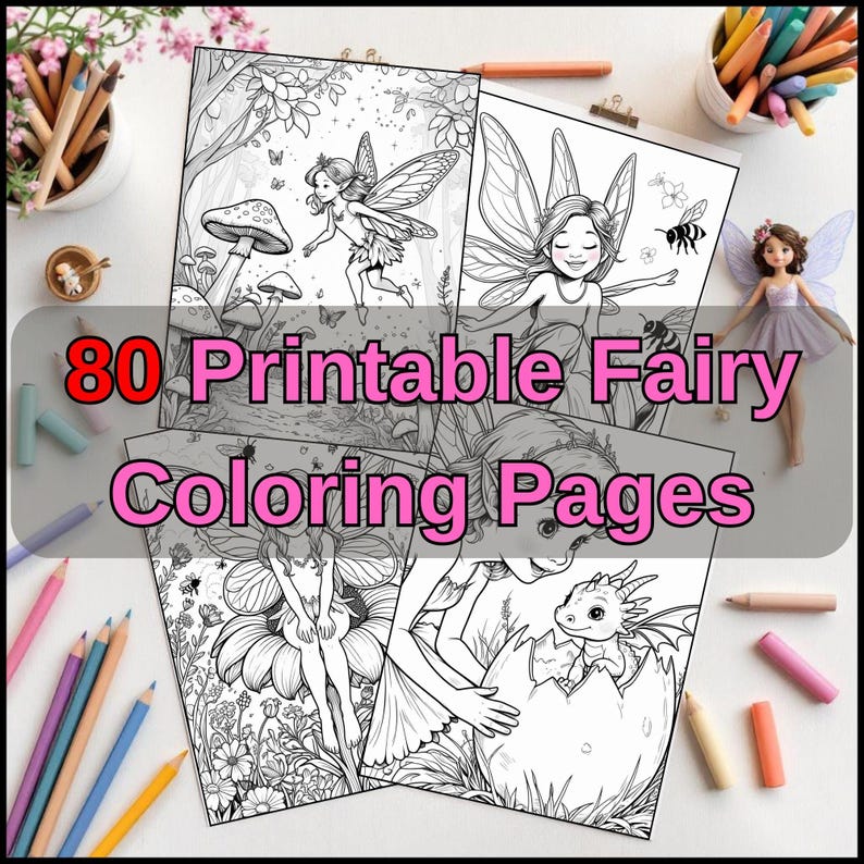 80 Magical Fairy Coloring Pages for Kids – Printable PDF Activity Book ...