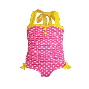 Retro Ruched Swimsuit in Pink Lemonade (size 2T, 3T, 5, 6, 7, 12) - Etsy