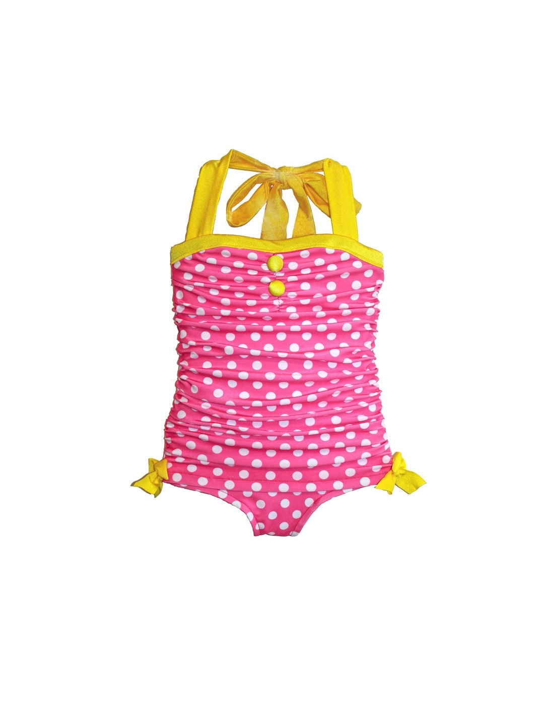 Retro Ruched Swimsuit in Pink Lemonade (size 2T, 3T, 5, 6, 7, 12) - Etsy