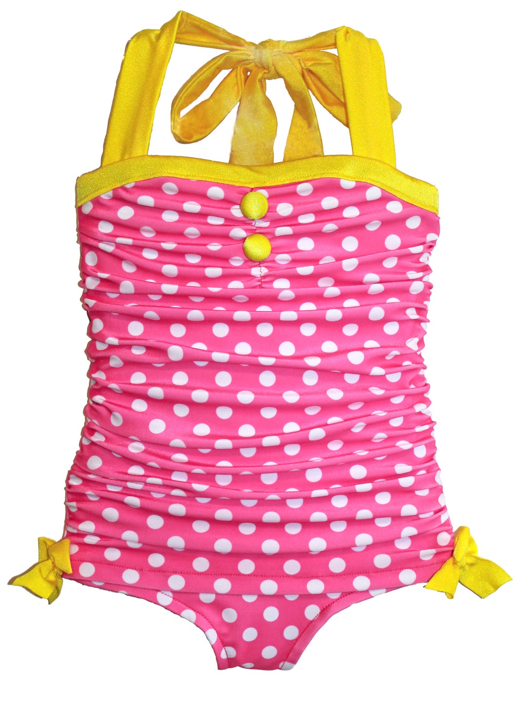 Retro Ruched Swimsuit in Pink Lemonade size 2T, 3T, 5, 6, 7, 12 - Etsy
