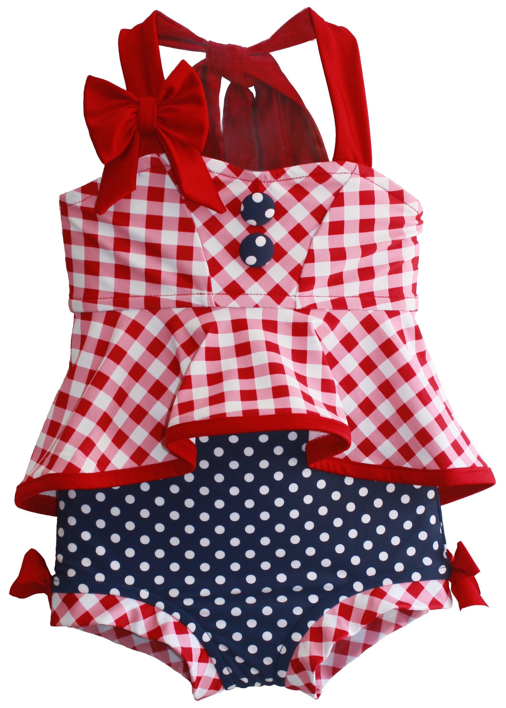 Retro Hi Lo Tankini And High Waisted Trunks In American Summer Etsy