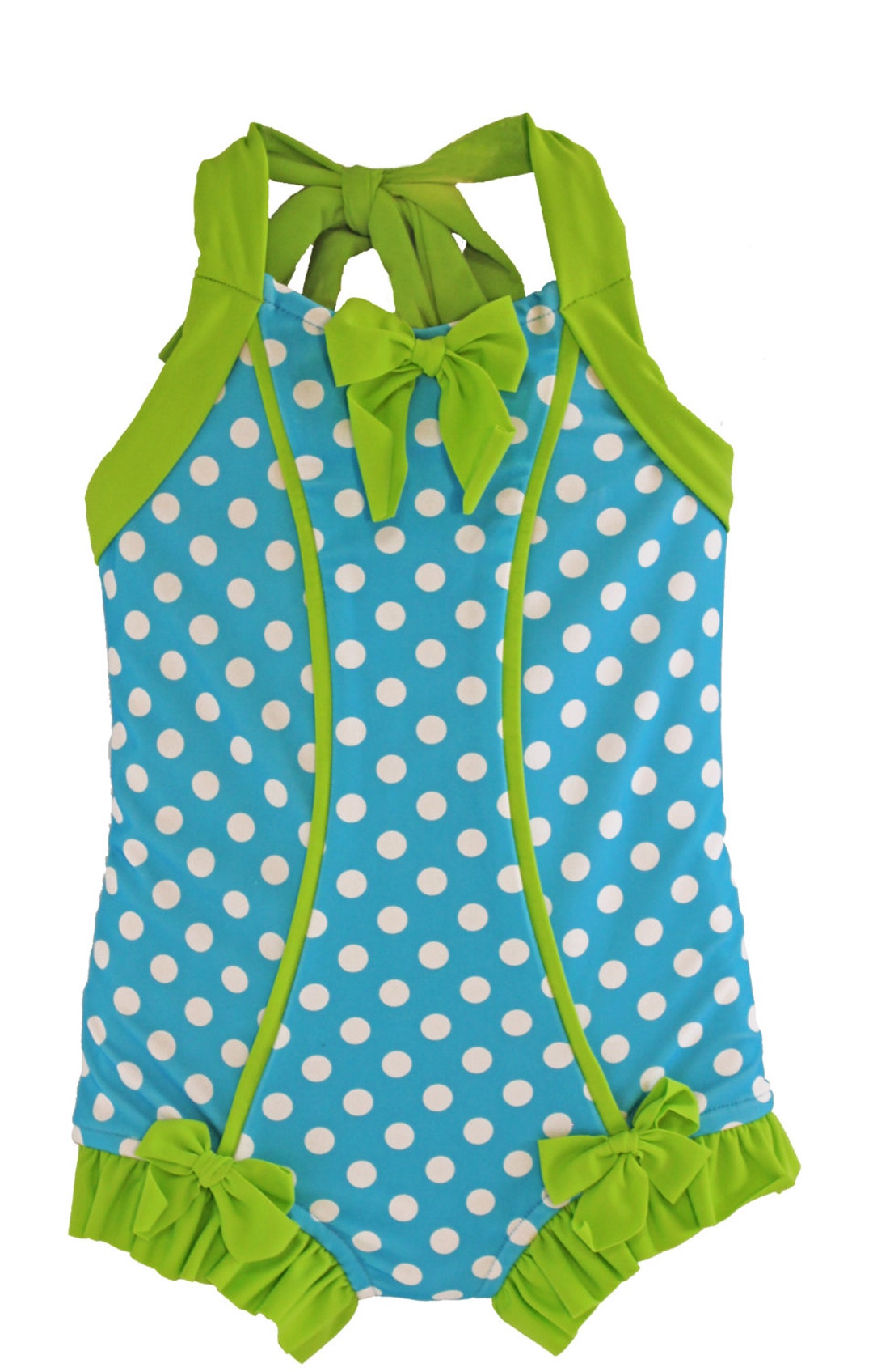 Sale Rebel Belle Swimsuit In Turquoise Dot Lime Green Size Etsy