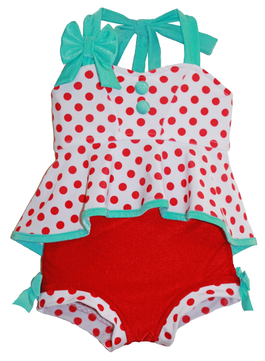 Retro Hi Lo Tankini And High Waisted Trunks In Red Polkadot And Etsy